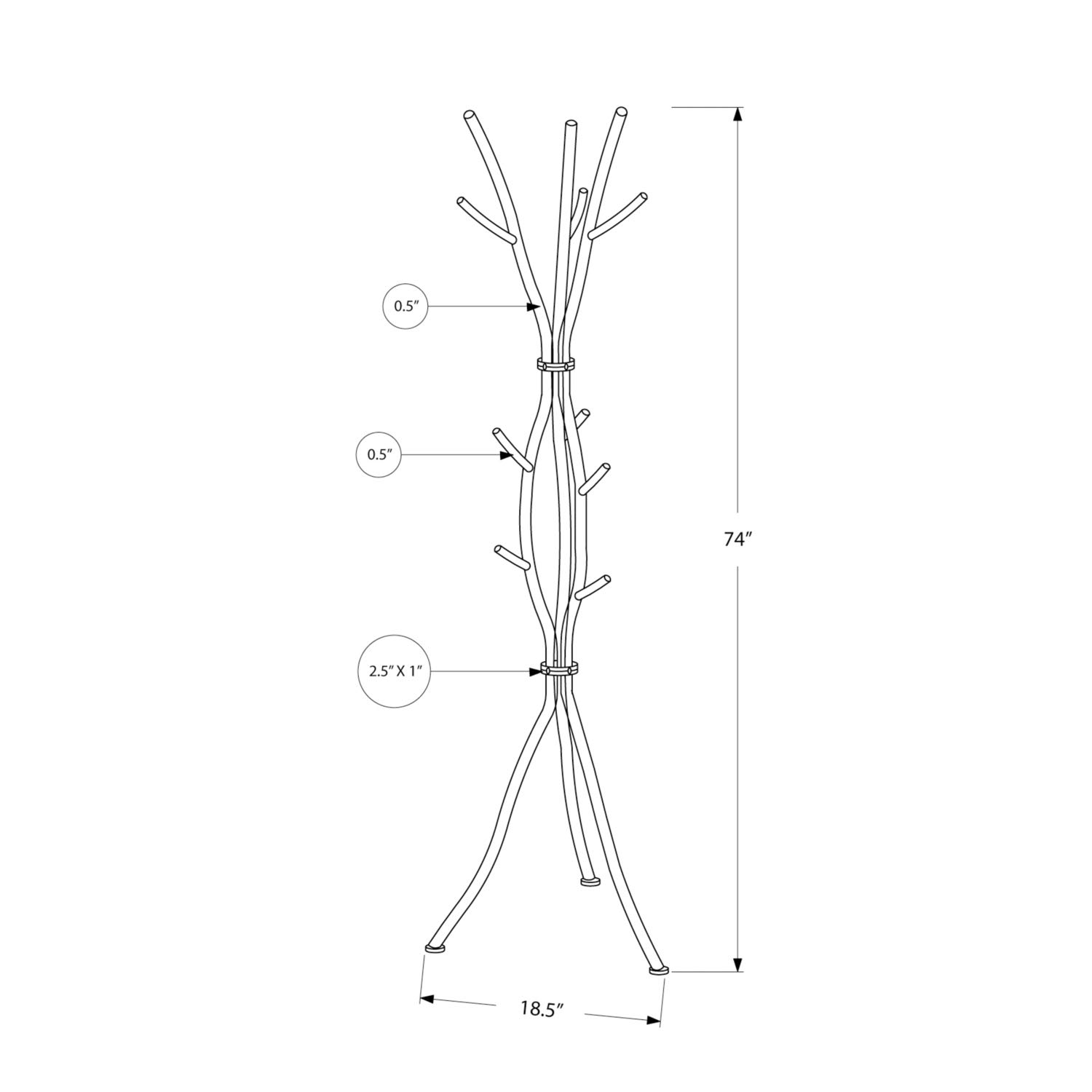 Monarch Specialties I 2061 Coat Rack, Hall Tree, Free Standing, 11 Hooks, Entryway, 74" H, Bedroom, Metal, Grey, Contemporary, Modern