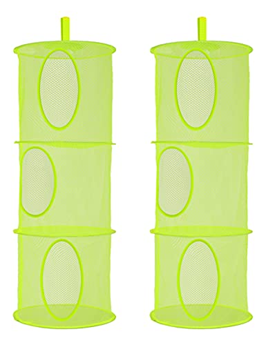Sutinban 2 Pcs Hanging Mesh Storage Basket for Kids Room, Bathroom and Balcony, Foldable Corner Space Saver Organizer 3 Tier, for Organizing Plush Toys, Gloves, Hats, Socks Storage(Green)