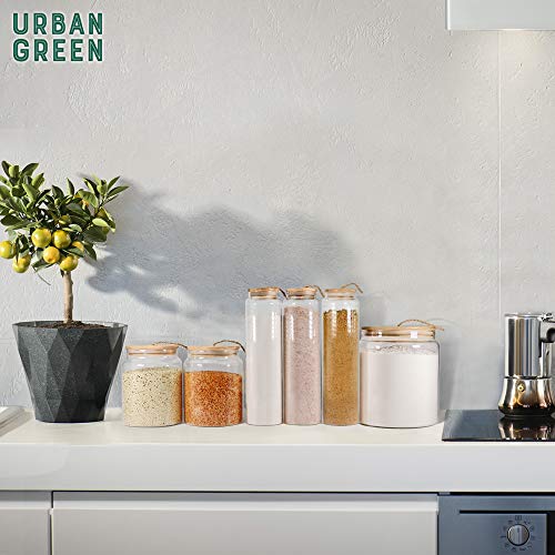 Urban Green Glass Jar with Bamboo Lid, Large Glass Food Storage Jar with Airtight Lid,1 gallon, Large Size Glass Food Storage Container, Flour Container, Kitchen Storage Jars for Candy, Cookie