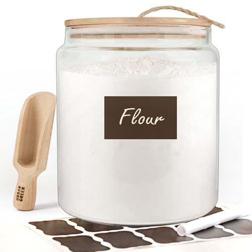 Urban Green Glass Jar with Bamboo Lid, Large Glass Food Storage Jar with Airtight Lid,1 gallon, Large Size Glass Food Storage Container, Flour Container, Kitchen Storage Jars for Candy, Cookie