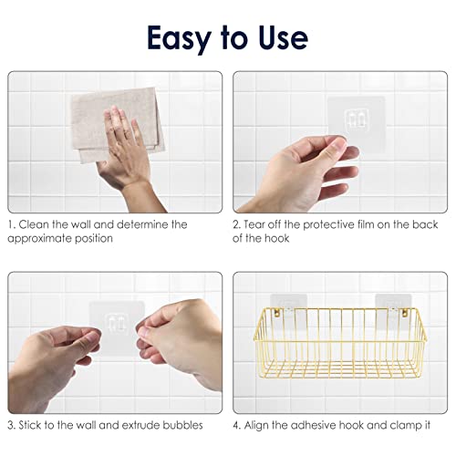 KingFurt Shower Caddy Gold,2Pcs Adhesive Bathroom Shower Organizer Shelves,Kitchen Storage Rack with Hooks,No Drilling Wall Mounted or Drill Stainless Steel Rustproof Shower Shelf for Inside Shower