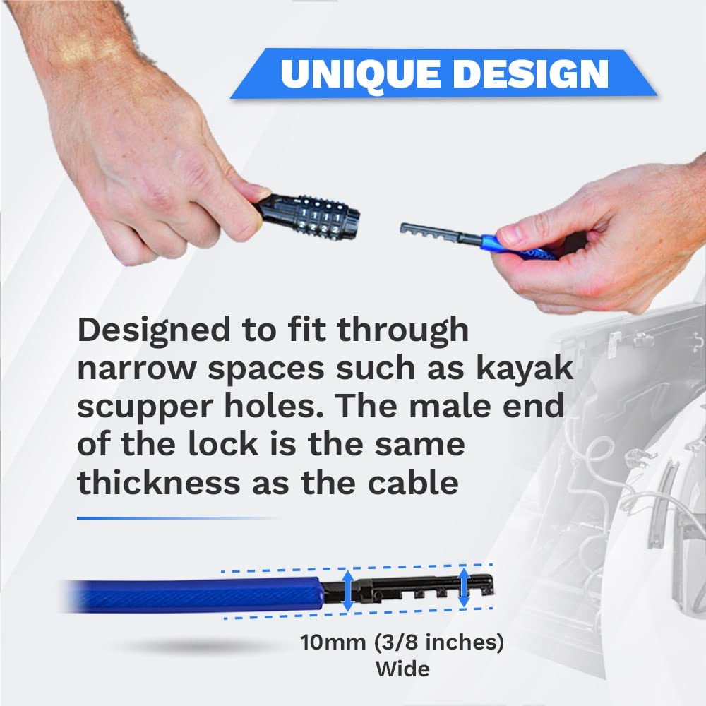 DocksLocks Weatherproof Coiled Security Cable Lock (5ft to 25ft Lengths) with Resettable Combination, Anti-Theft Protection for Kayaks, Bikes, Paddleboards, Scooter, Equipment, Bicycles and More 15ft