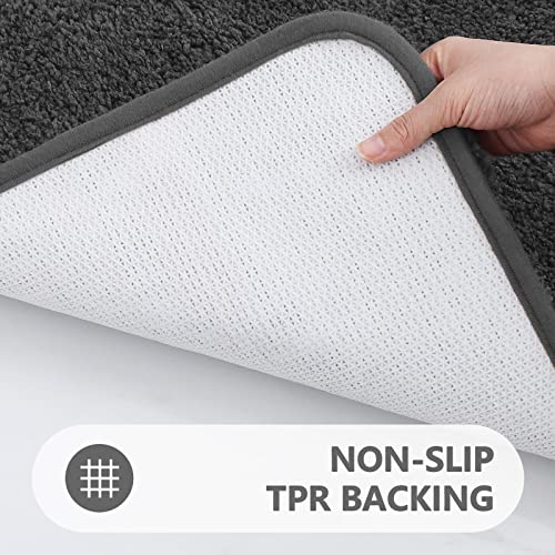 Buganda Microfiber Bathroom Rugs (24 x 17, Grey) Shaggy Soft and Absorbent, Non Slip, Thick Plush, Machine Washable Bath Mat and Bath Rugs for Bathroom