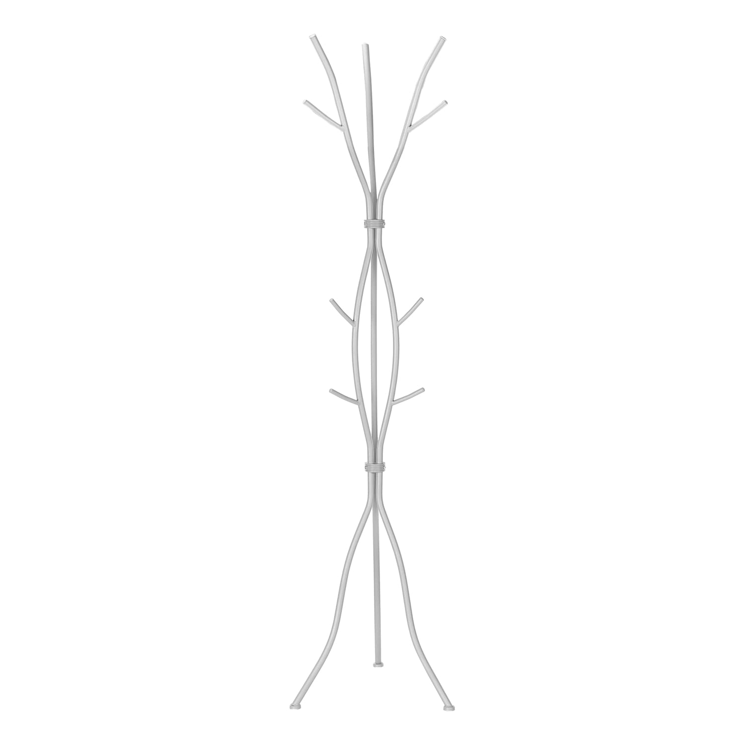 Monarch Specialties I 2061 Coat Rack, Hall Tree, Free Standing, 11 Hooks, Entryway, 74" H, Bedroom, Metal, Grey, Contemporary, Modern