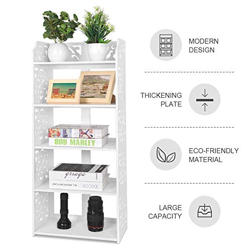 5 Tier Small Shoe Rack Storage Organizer, Engraving Vertical Shoe Rack for Entryway Tiered, Closets Shoe Storage Rack for Men Women Kids Shoes Small Shoe Rack, White