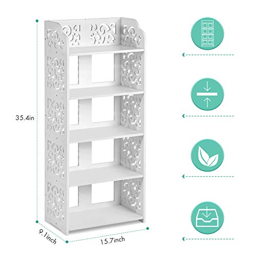 5 Tier Small Shoe Rack Storage Organizer, Engraving Vertical Shoe Rack for Entryway Tiered, Closets Shoe Storage Rack for Men Women Kids Shoes Small Shoe Rack, White