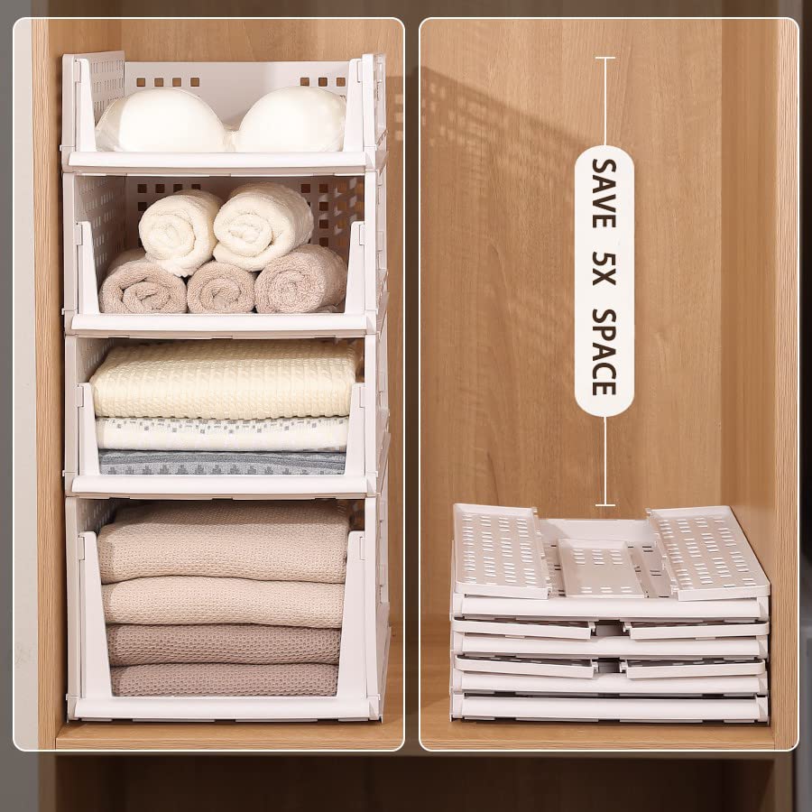 ASHILY Foldable Stackable Wardrobe Storage Shelf Box Containers, Multifunctional Drawer Organizer with Sliding Rails, Folding Clothes Baskets for Closet, Under Sink, Tabletop(L-17.13x13.39x9.65 in)