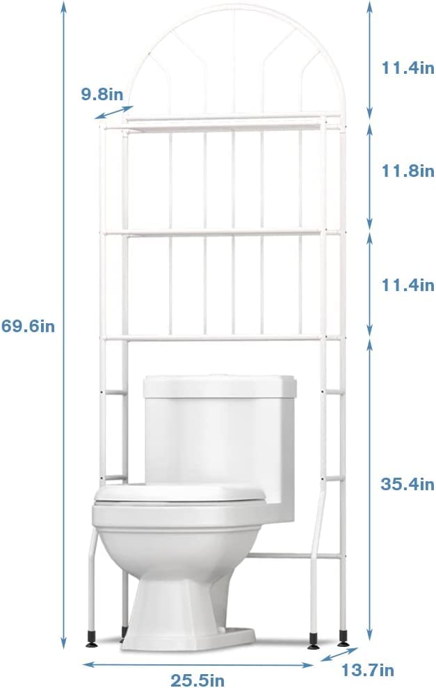 MONIPA Over The Toilet Storage, Bathroom Organizer, 3-Tier White Bathroom Shelf Space Saver, Freestanding Bathroom Toilet Storage Rack Cabinet Shelves