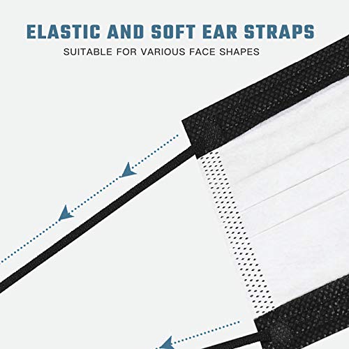 MSAAEX Black Disposable Face Mask, 4-Ply Black Masks with Ear Loop, Non-Woven Mouth Cover - 50 Pcs