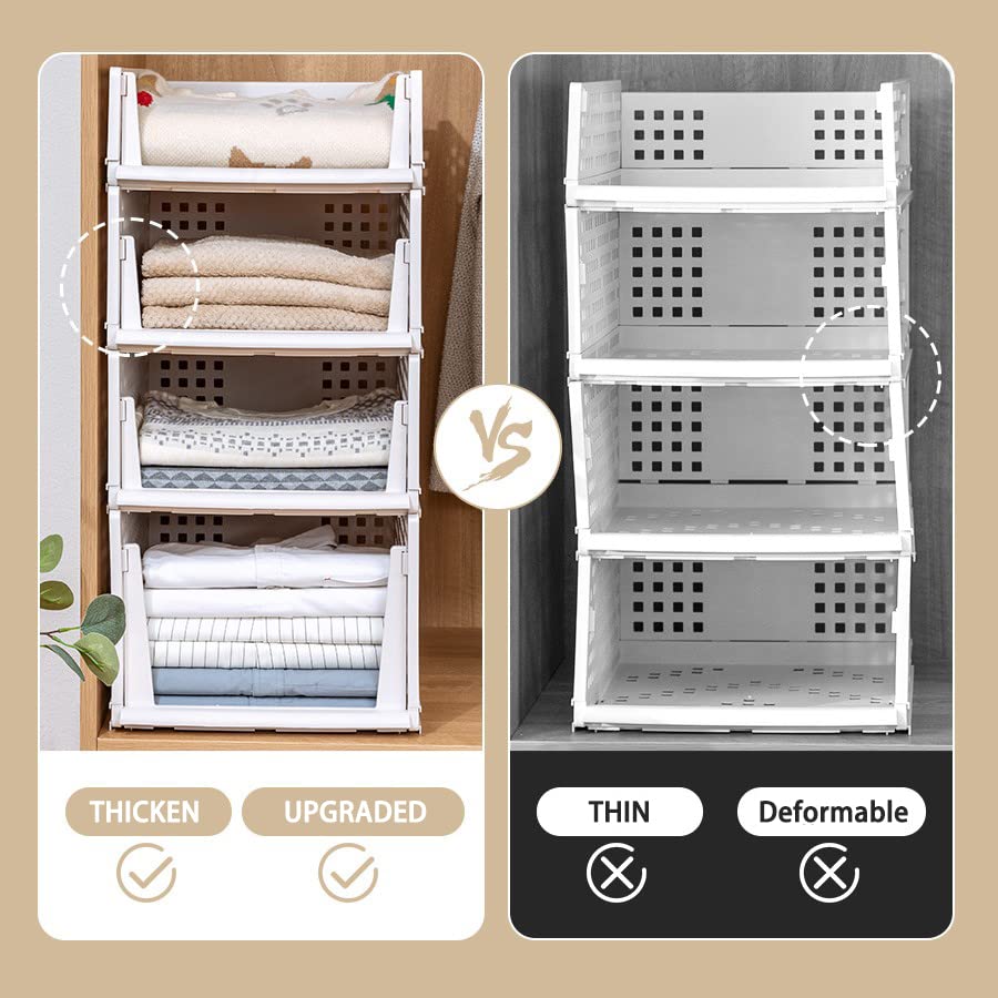 ASHILY Foldable Stackable Wardrobe Storage Shelf Box Containers, Multifunctional Drawer Organizer with Sliding Rails, Folding Clothes Baskets for Closet, Under Sink, Tabletop(L-17.13x13.39x9.65 in)