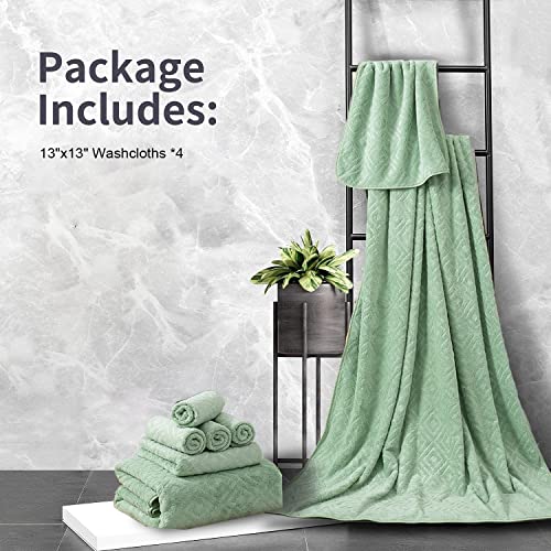 4 Pack Washcloths Set 13"x13",Premium Quality Towel Set for Bathroom, Hotel, Shower, Spa,Gym,Green Washcloths Set Soft and Absorbent & Quick Dry for Daily Use,Soft Microfiber Multipurpose Washcloths