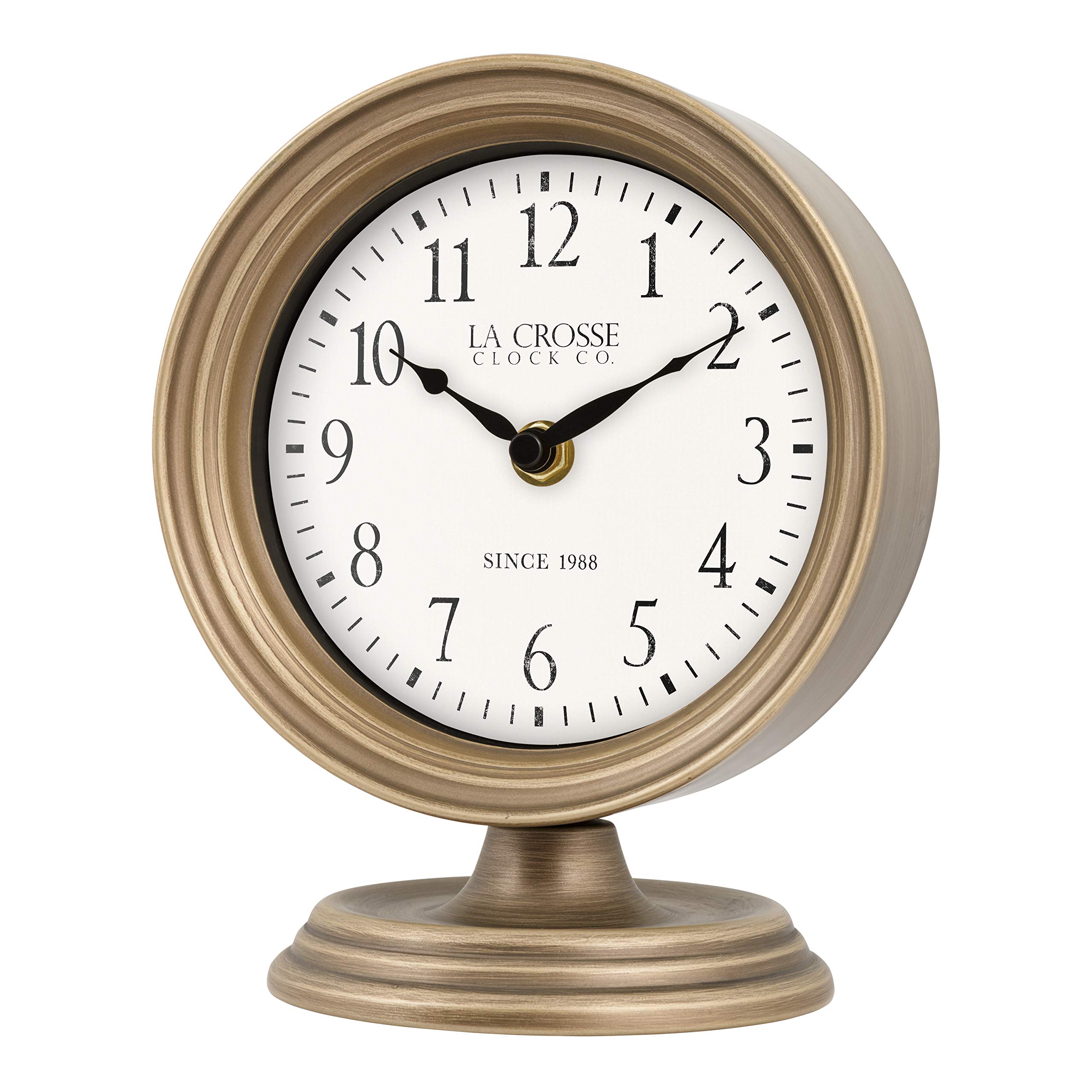 La Crosse 404-3229A 7-Inch Mabel Metal Table Top Quartz Clock, Bronze