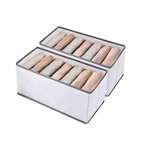 TouYinger Clothes Drawer Organizer, Closet Storage Organizers, Build-in PP Board 7 Grids Clothes Storage Organizers for Leggings, T-shirts, Sock, Ties, Scarves(2 Packs)