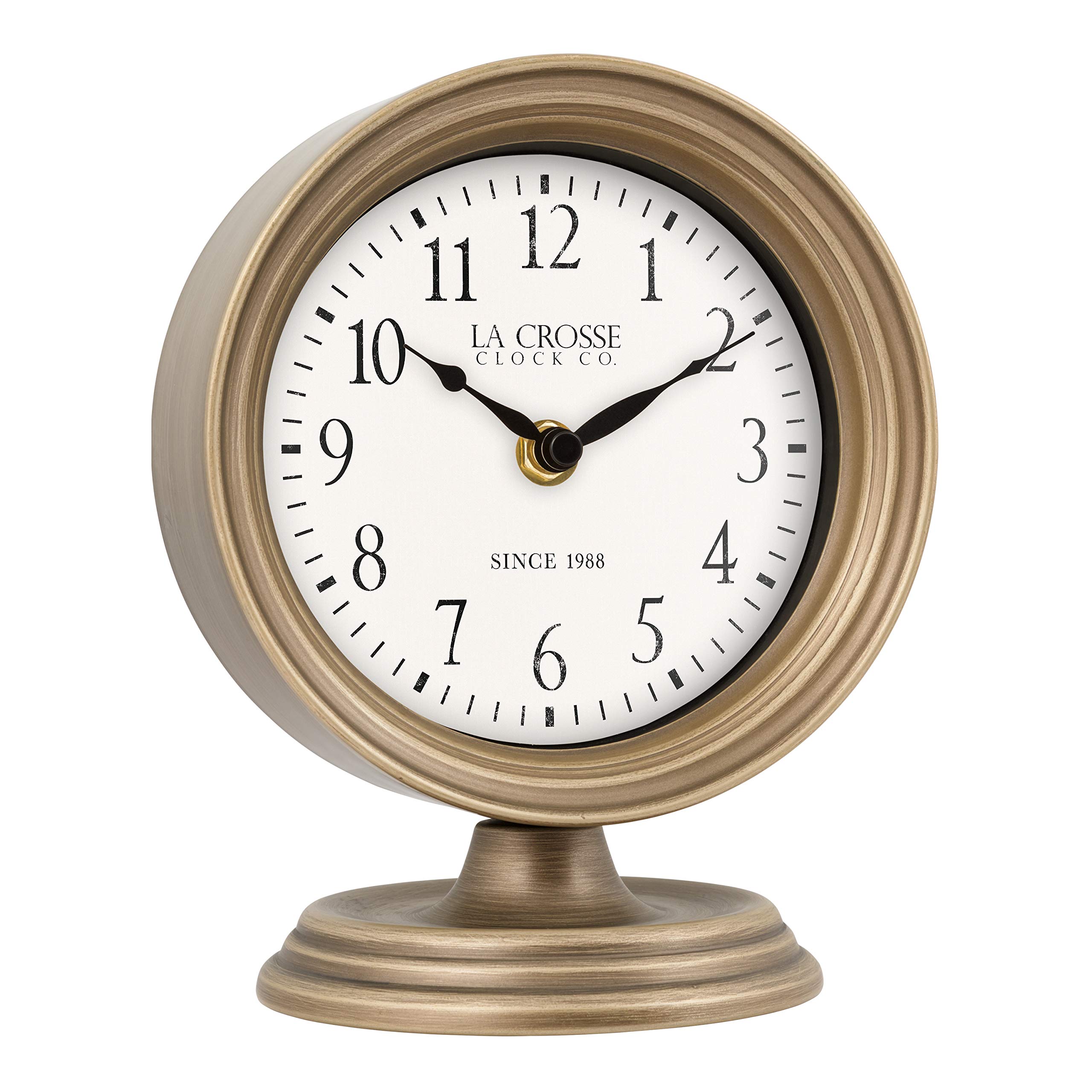La Crosse 404-3229A 7-Inch Mabel Metal Table Top Quartz Clock, Bronze