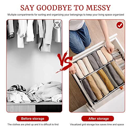 2 Pack Upgraded Jeans T-Shirts Organizer, Wardrobe Clothes Dividers Organizer, Foldable Closet Drawer Storage Box for Jeans Legging T-Shirts Sweat Pant Baby Clothes - Large, Grey