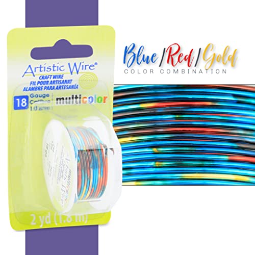 Artistic Wire Multicolor, 18 Gauge Tarnish Resistant Colored Copper Craft Jewelry Wrapping Wire Wire, Blue, Red, Gold, 2 yd
