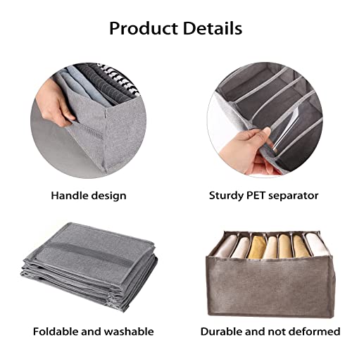 2 Pack Upgraded Jeans T-Shirts Organizer, Wardrobe Clothes Dividers Organizer, Foldable Closet Drawer Storage Box for Jeans Legging T-Shirts Sweat Pant Baby Clothes - Large, Grey