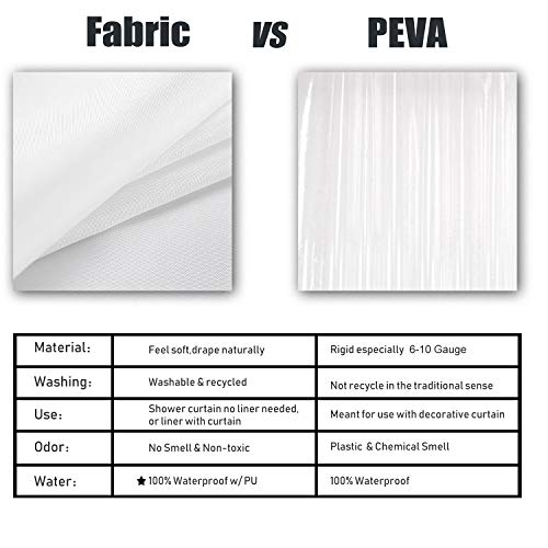 Barossa Design Waterproof Fabric Shower Curtain Liner Microfiber 70" W x 72" H - Hotel Quality, Machine Washable, White Shower Liner for Bath Tub, 70x72 Inches