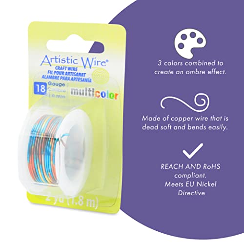 Artistic Wire Multicolor, 18 Gauge Tarnish Resistant Colored Copper Craft Jewelry Wrapping Wire Wire, Blue, Red, Gold, 2 yd