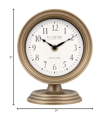 La Crosse 404-3229A 7-Inch Mabel Metal Table Top Quartz Clock, Bronze