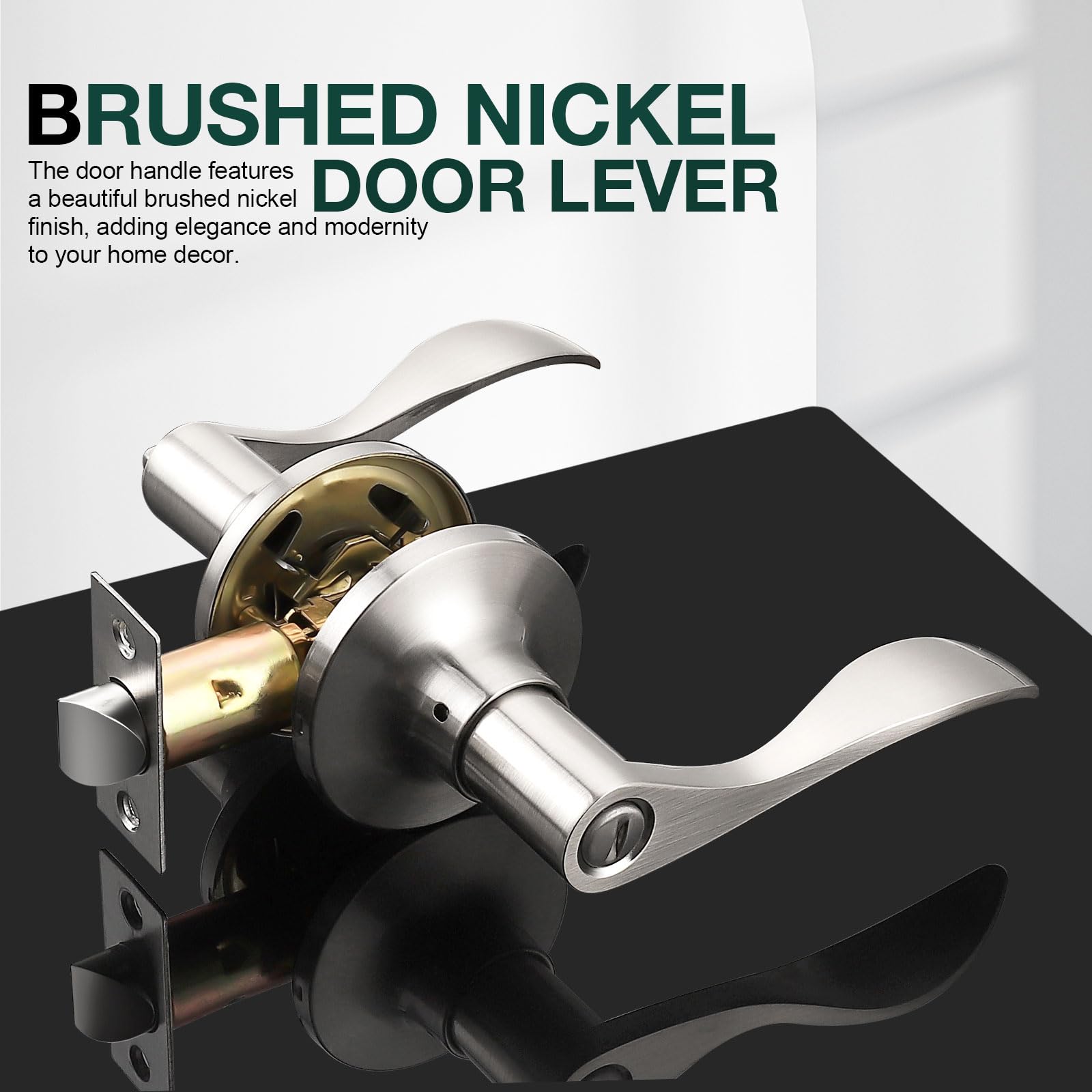 GOBEKOR 10 Pack Privacy Door Levers Bedroom Door Handle with Lock Satin Nickel Interior Door Handles Keyless Door Lock Wave Bed/Bath Lever
