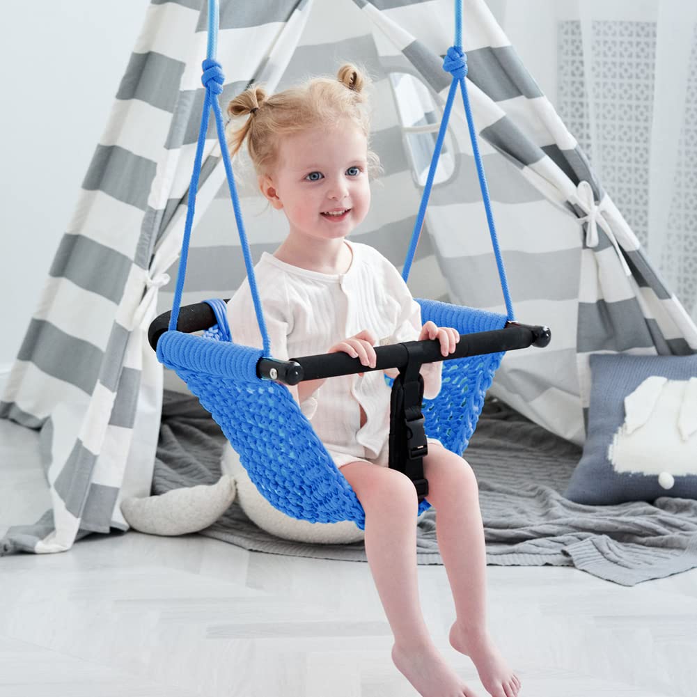 ROPECUBE Toddler Swing & 2-in-1Baby Swing - Adjustable Rope Swing Seat for Kids Indoor & Outdoor Durable Backyard Swing Set for Infants & Toddlers (Blue)