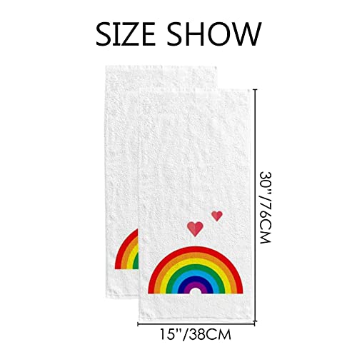 La Random 2 Pcs Rainbow Hearts Hand Bath Towels, Absorbent Soft Face Fingertip Towel for Bathroom Kitchen Dish Washcloths 30 inch x 15 inch