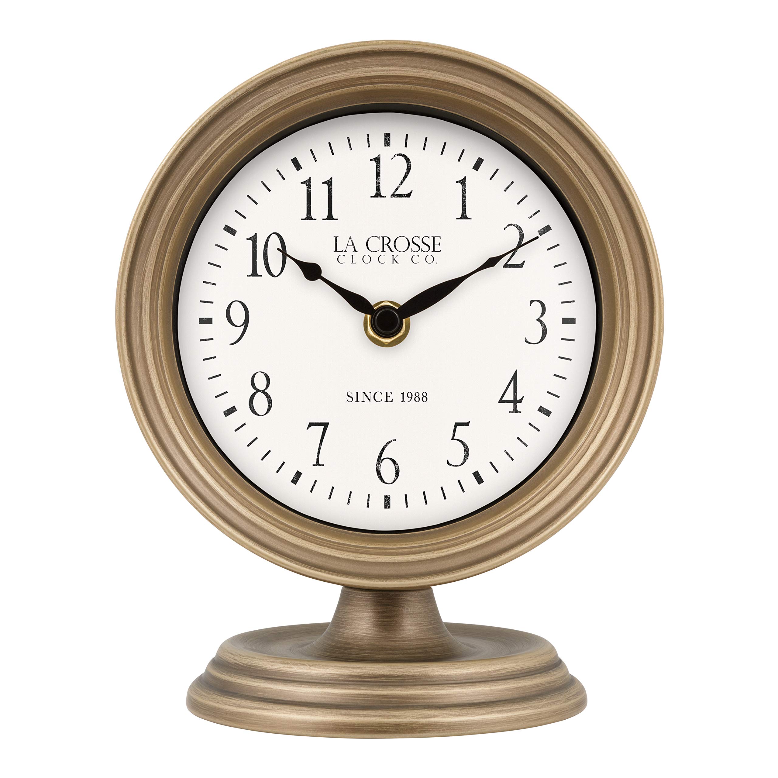 La Crosse 404-3229A 7-Inch Mabel Metal Table Top Quartz Clock, Bronze