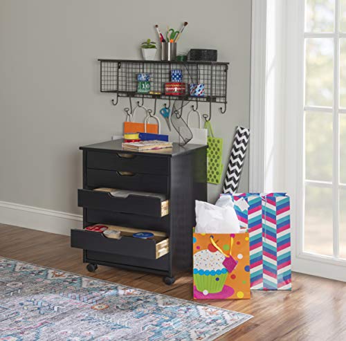 Linon Rolling Storage Corinne Cart, Six Wide Drawers, Black Wide