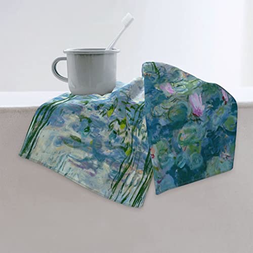 Snrfory Fingertip Towel, Monet Water Lilies Large Hand Towel for Bathroom Kitchen Spa (15.7x27.5 Inch)