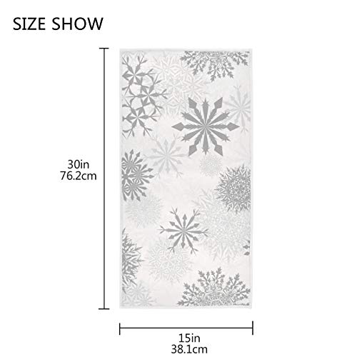 Christmas Hand Towels Gray Silver Snowflakes Bathroom Towel Highly Absorbent Soft Small Bath Towel Decorative Guest Breathable Fingertip Towel for Face Gym Spa 30 X 15 Inch