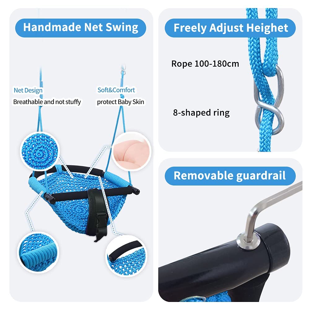 ROPECUBE Toddler Swing & 2-in-1Baby Swing - Adjustable Rope Swing Seat for Kids Indoor & Outdoor Durable Backyard Swing Set for Infants & Toddlers (Blue)