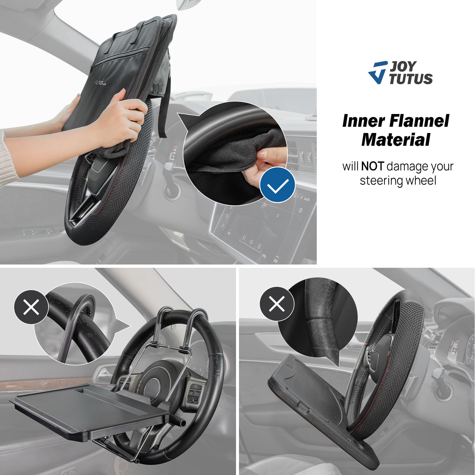 JOYTUTUS 3 in 1 Steering Wheel Eating Tray, Car Back Seat Laptop Desk, Multifunctional Car Office Bag, Car Work Table for Writing, Car Organizer for Kids, Commuters, Family