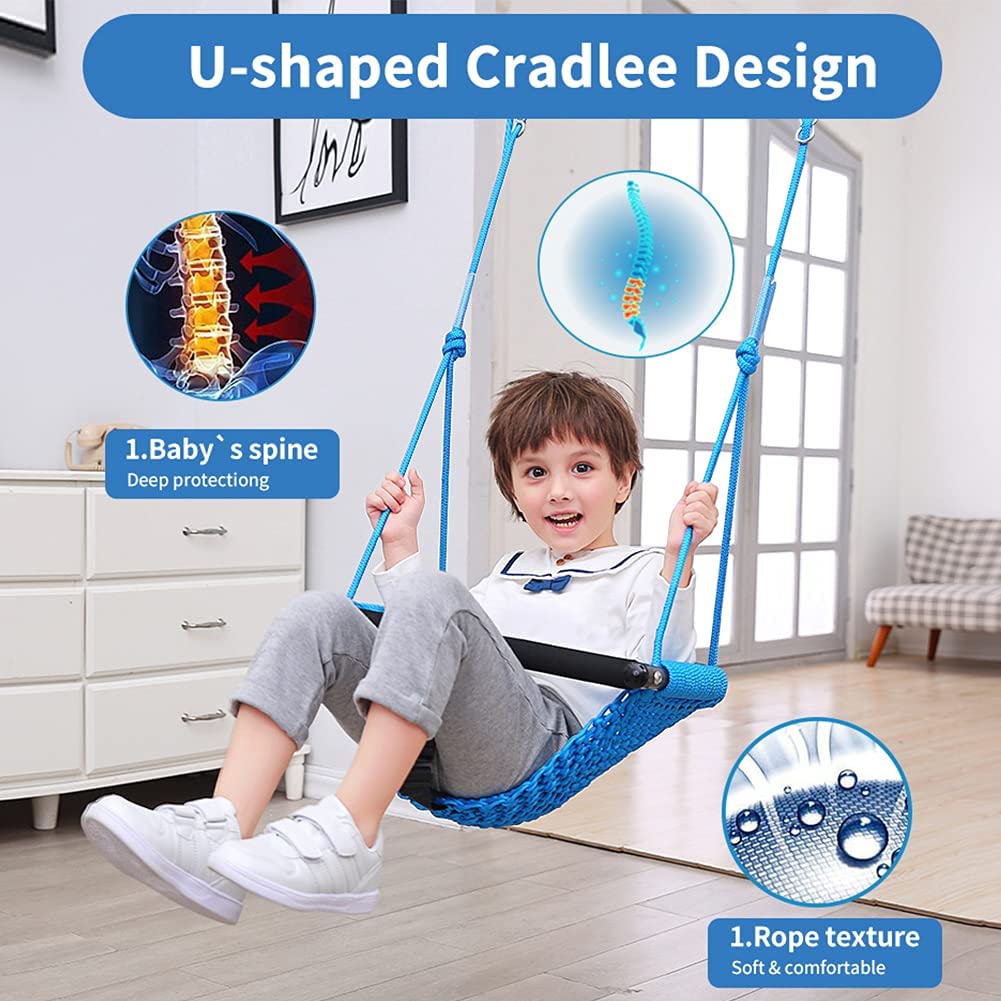 ROPECUBE Toddler Swing & 2-in-1Baby Swing - Adjustable Rope Swing Seat for Kids Indoor & Outdoor Durable Backyard Swing Set for Infants & Toddlers (Blue)