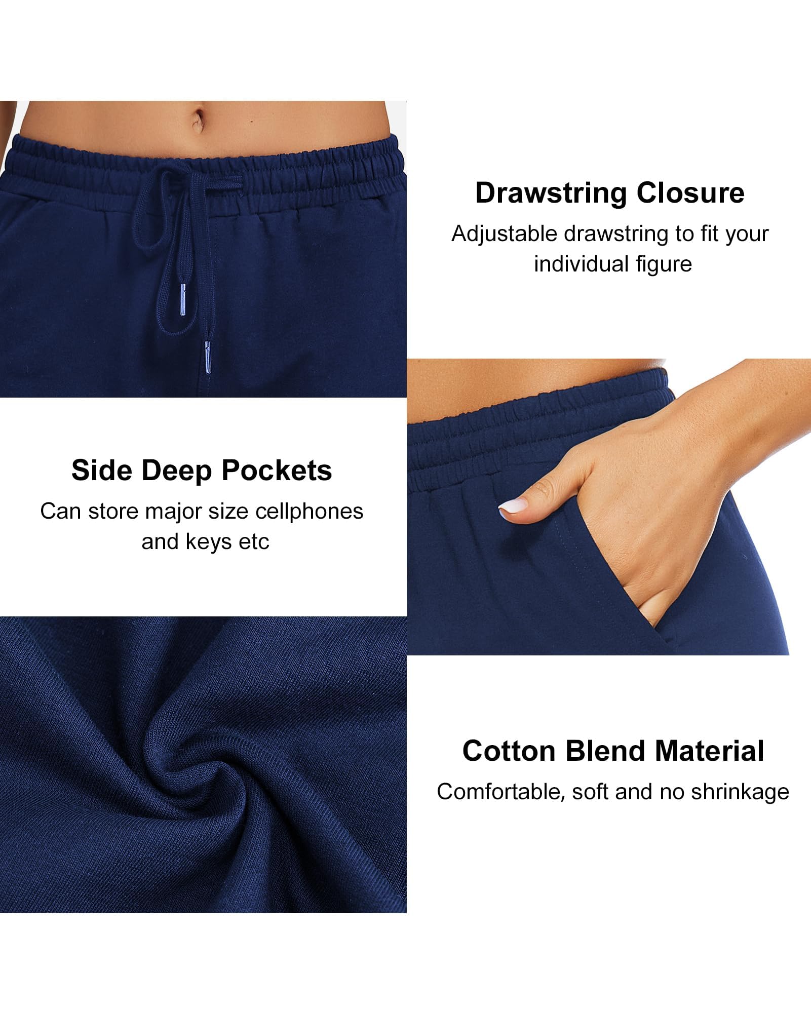 Stelle Womens Bermuda Knee Length Exercise Running Lounge Sweat Shorts with Deep Pockets (Medium, 10" Navy)