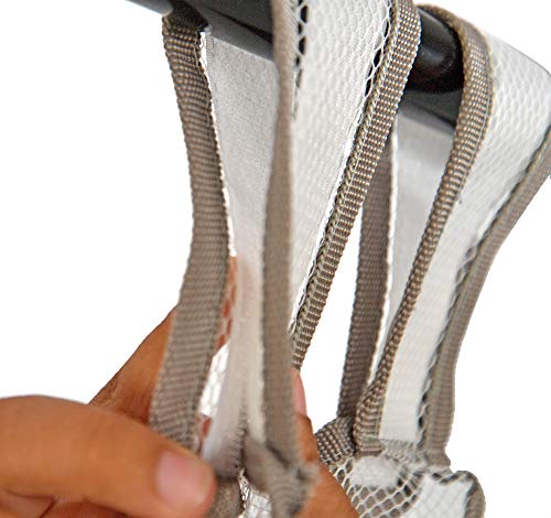 Home-X Hanging Mesh Organizer with Six Pockets, Shower Caddy with Hook and Loop Hanger for Shower Rod, 58" L x 7" W, White/Gray