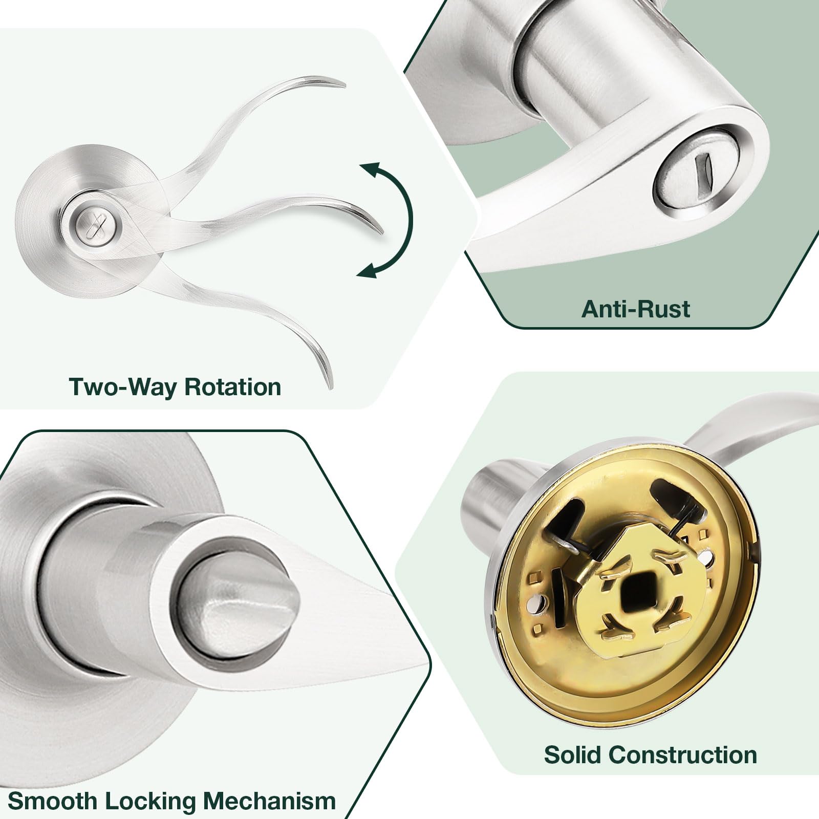 GOBEKOR 10 Pack Privacy Door Levers Bedroom Door Handle with Lock Satin Nickel Interior Door Handles Keyless Door Lock Wave Bed/Bath Lever
