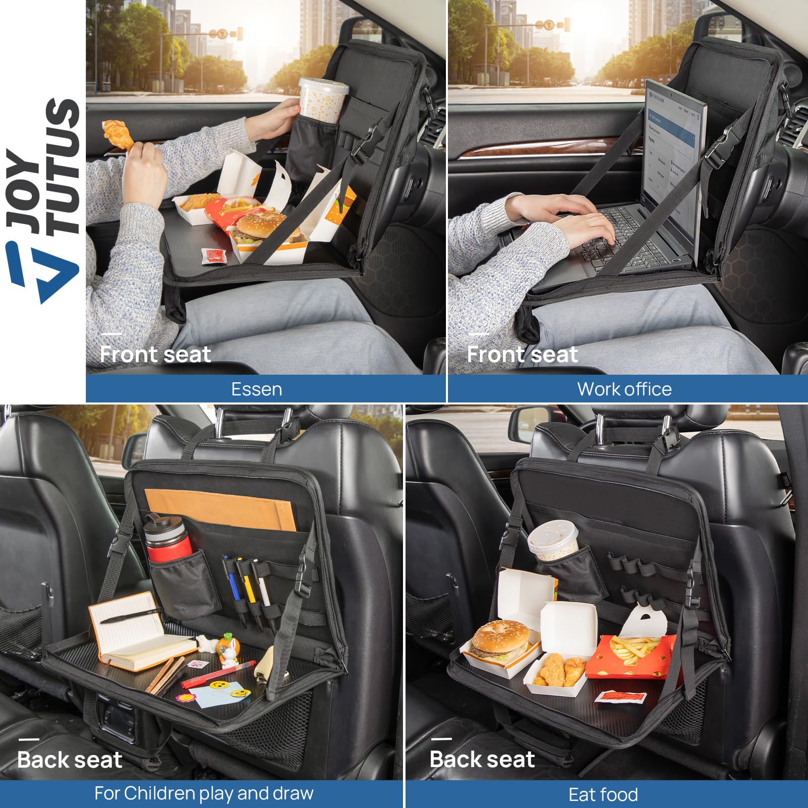 JOYTUTUS 3 in 1 Steering Wheel Eating Tray, Car Back Seat Laptop Desk, Multifunctional Car Office Bag, Car Work Table for Writing, Car Organizer for Kids, Commuters, Family