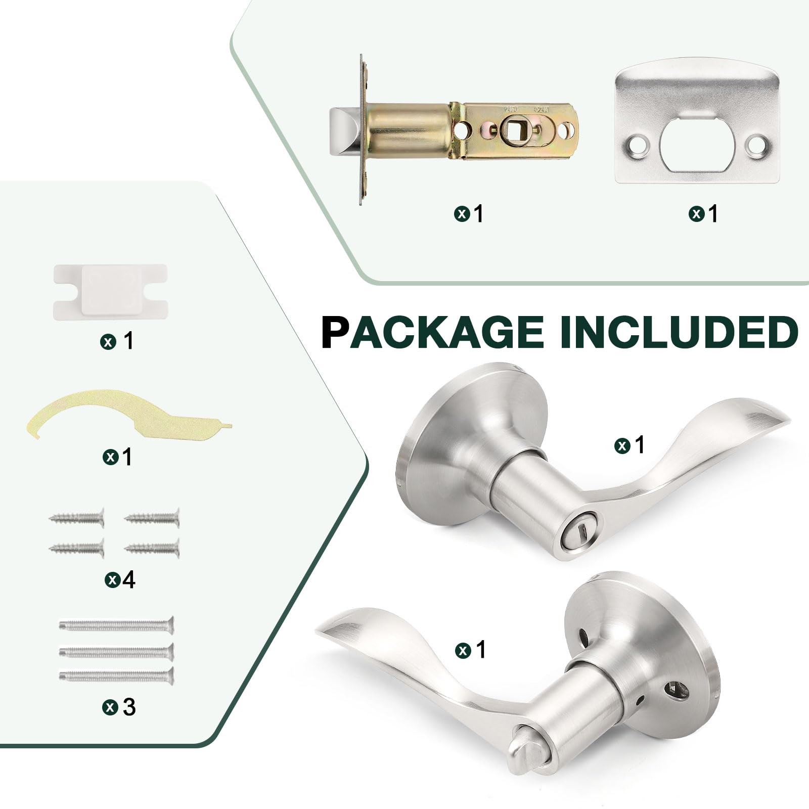 GOBEKOR 10 Pack Privacy Door Levers Bedroom Door Handle with Lock Satin Nickel Interior Door Handles Keyless Door Lock Wave Bed/Bath Lever