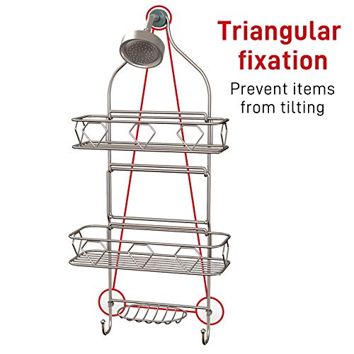 Vdomus 3 Tier Hanging Shower Caddy Bathroom Shower Organizer Shower Rack With Soap Holder- 11.6β x 5β x 24.2β, Mesh Bathroom Shower Head Organizer Shelf for Shampoo and Soap, Upgraded 2nd Edition