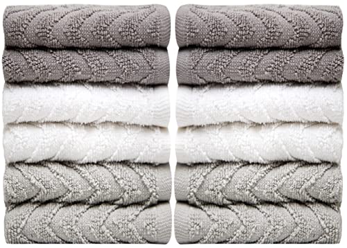 PH Pleasant Home Washcloths, 12 Pack (Gradient Greys, Chevrons)