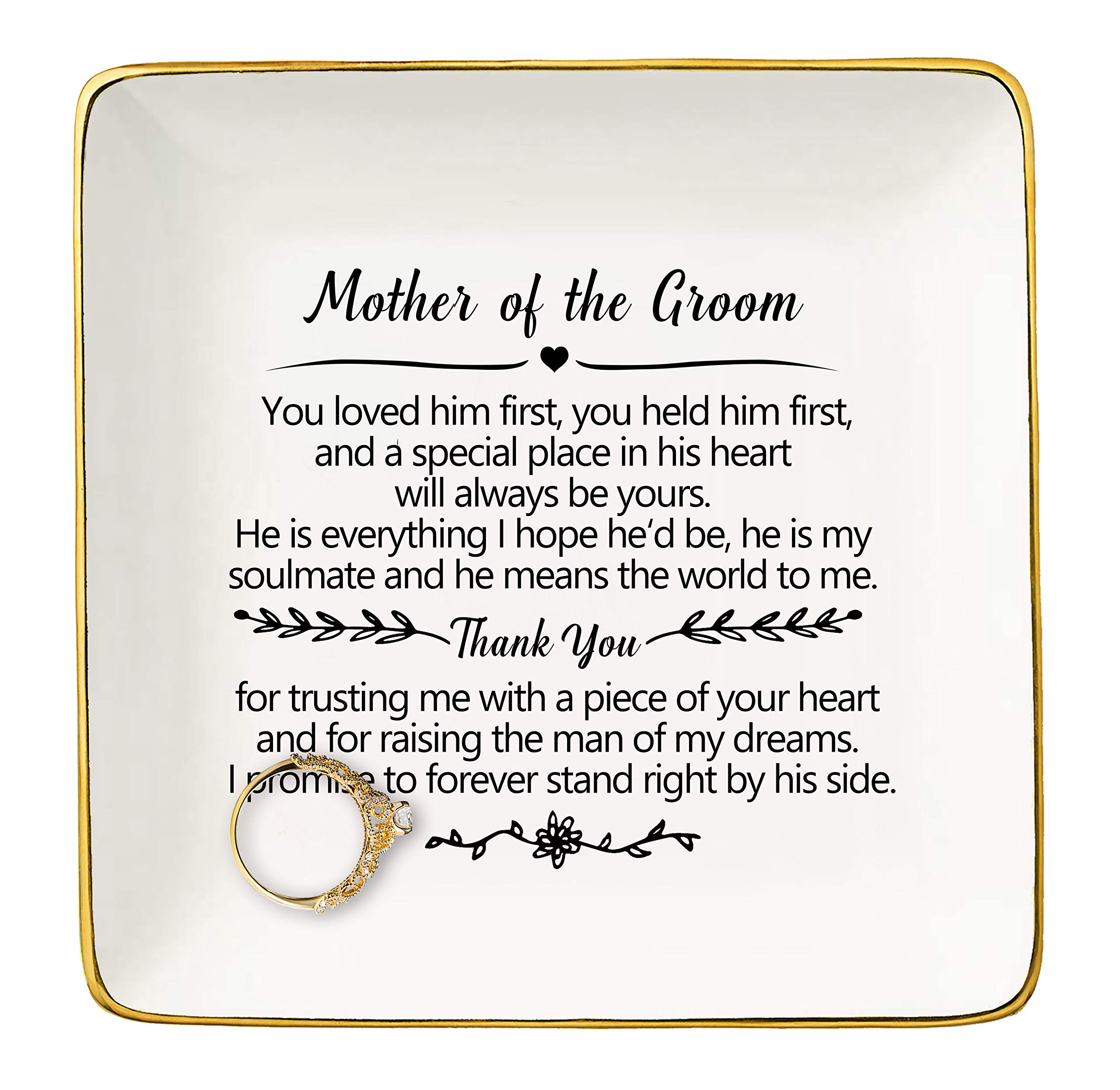 Topthink Gift for Mother of the Groom From Bride-You Loved Him First,You Held Him First-Thank You New Mom - Wedding Gift - Bridal Shower Gift- Ceramic Jewelry Holder Ring Dish Trinket Box Tray