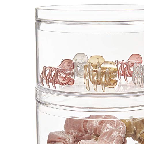 STORi Bella 2-piece Stackable Clear Tall Plastic Container Set | Round Vanity Storage Organizers with Lids for Hair Accessories & Beauty Supplies | Made in USA