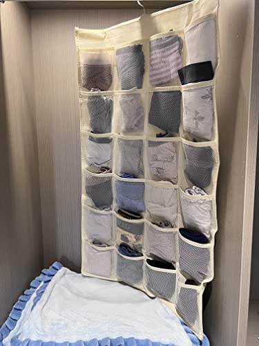 Hanging closet organizer, 36 individual mesh pockets and rotatable metal hangers, double-sided wall hanging storage, hanging storage organizer saves space, can put bras panties socks light small items