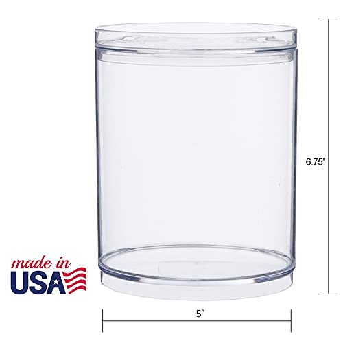 STORi Bella 2-piece Stackable Clear Tall Plastic Container Set | Round Vanity Storage Organizers with Lids for Hair Accessories & Beauty Supplies | Made in USA