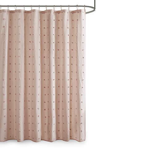 Urban Habitat Brooklyn Cotton Fabric Shower Curtain Jacquard Pom-Pom Machine Washable Shabby Chic Modern Home Bathroom Décor Bathtub Privacy Screen, 70" x 72", Pink