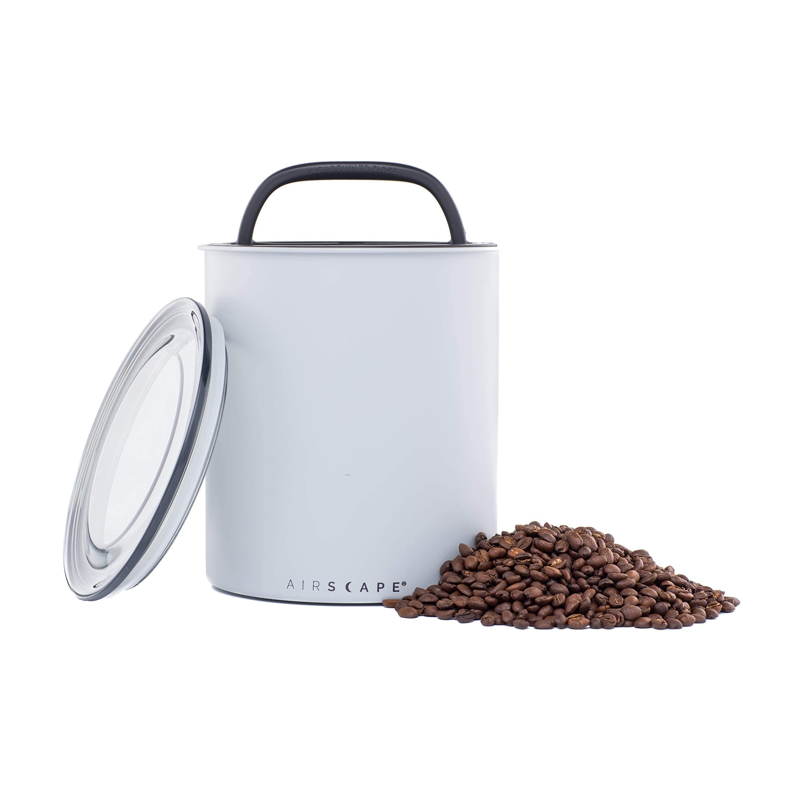 Airscape Kilo Coffee Storage Canister & Scoop Bundle - Large Food Container - Patented Airtight Lid 2-Way Valve Preserve Food Freshness, 2.2 lb Dry Beans (Large Kilo, Matte Gray & Brushed Steel Scoop)