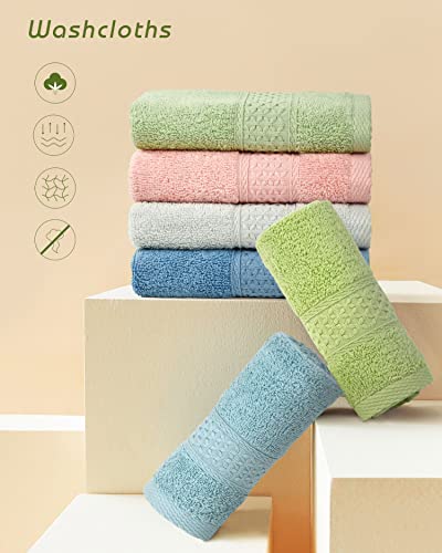 Cleanbear Cotton Hand Towels and Wash Cloths Set with Assorted Colors (6 Towels and 6 washcloths)