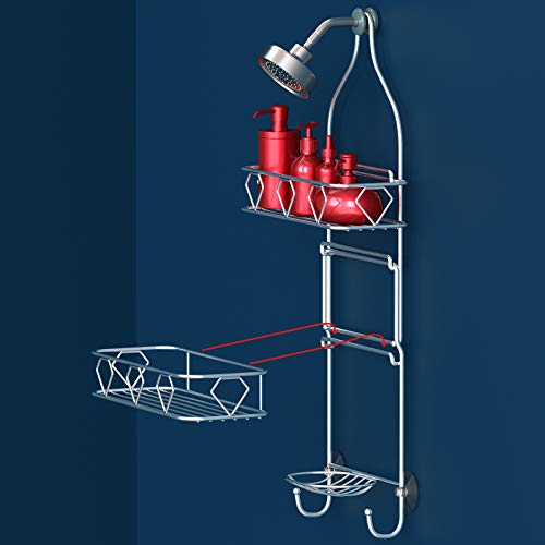 Vdomus 3 Tier Hanging Shower Caddy Bathroom Shower Organizer Shower Rack With Soap Holder- 11.6β x 5β x 24.2β, Mesh Bathroom Shower Head Organizer Shelf for Shampoo and Soap, Upgraded 2nd Edition