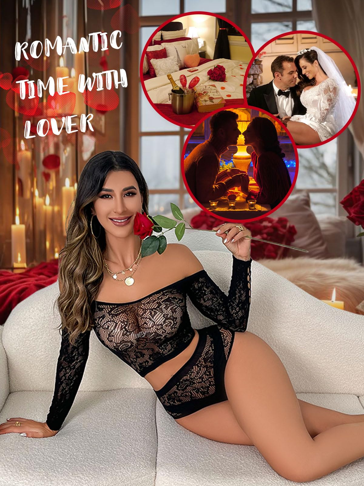 Buitifo Womens Lingerie Set Fishnet BabyDoll Bodysuit Two Piece Nightwear (Black,M)